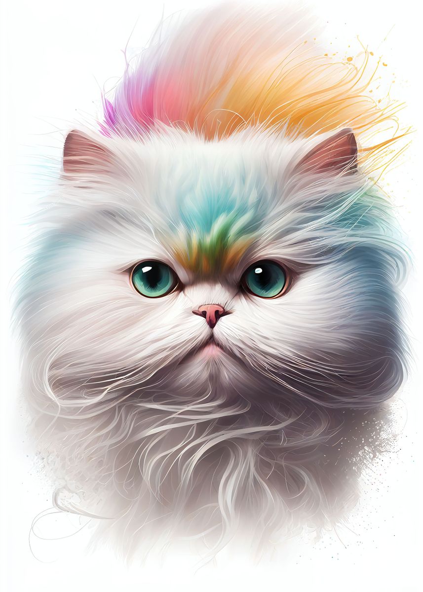 'Colorful Cat Cute Feline' Poster, picture, metal print, paint by ...