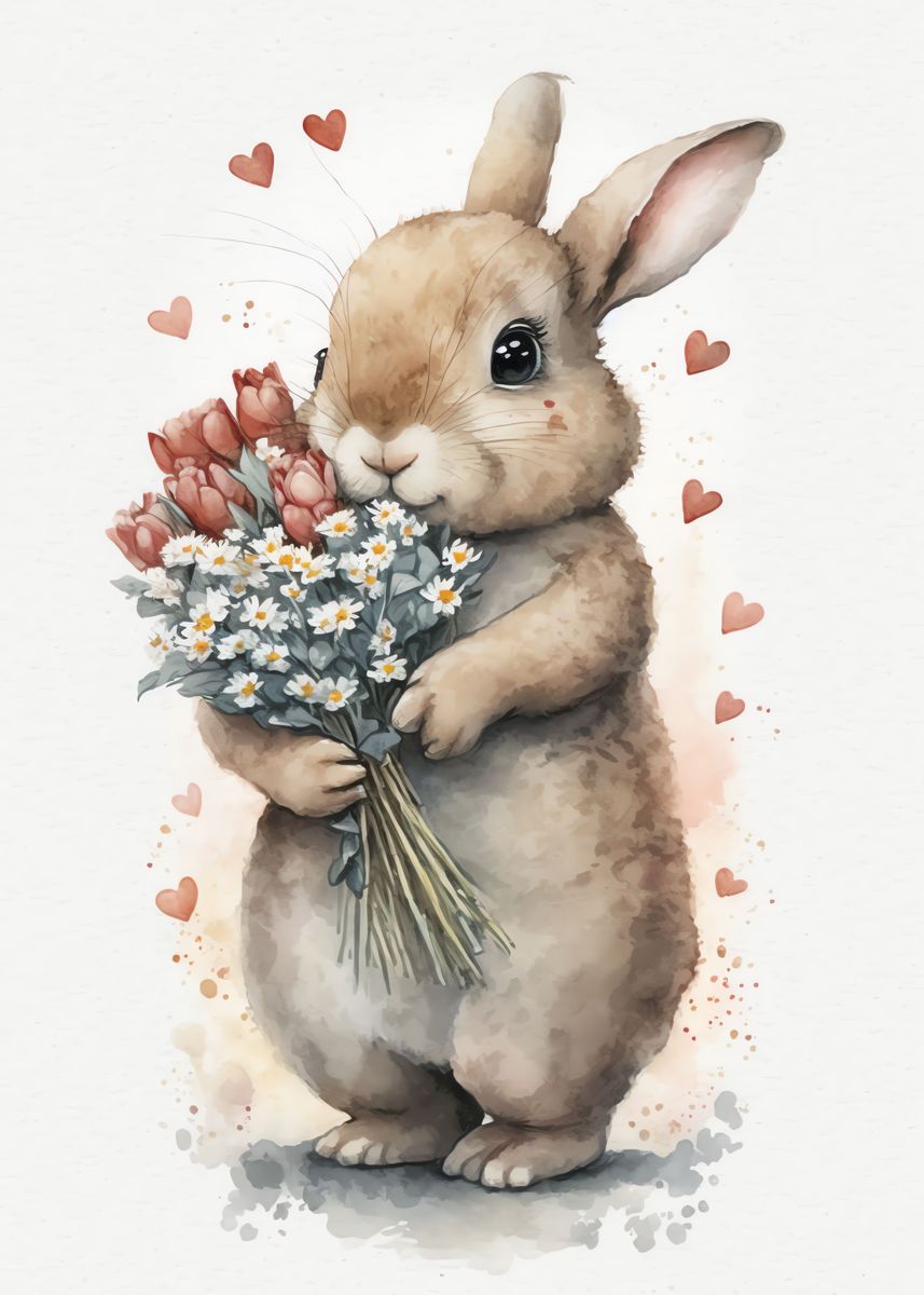 'Cute Bunny' Poster, picture, metal print, paint by Lana Meyers | Displate