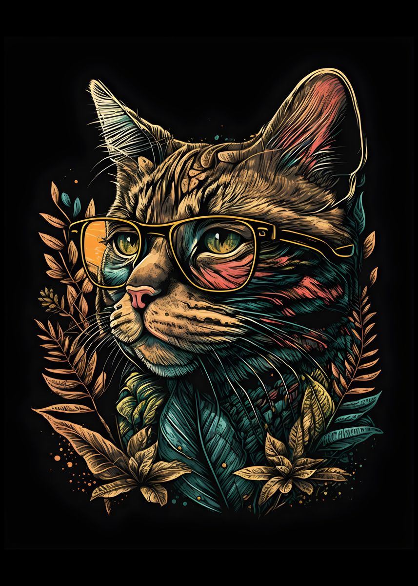 'Retro Cat Art' Poster, picture, metal print, paint by Art Jiyuu | Displate