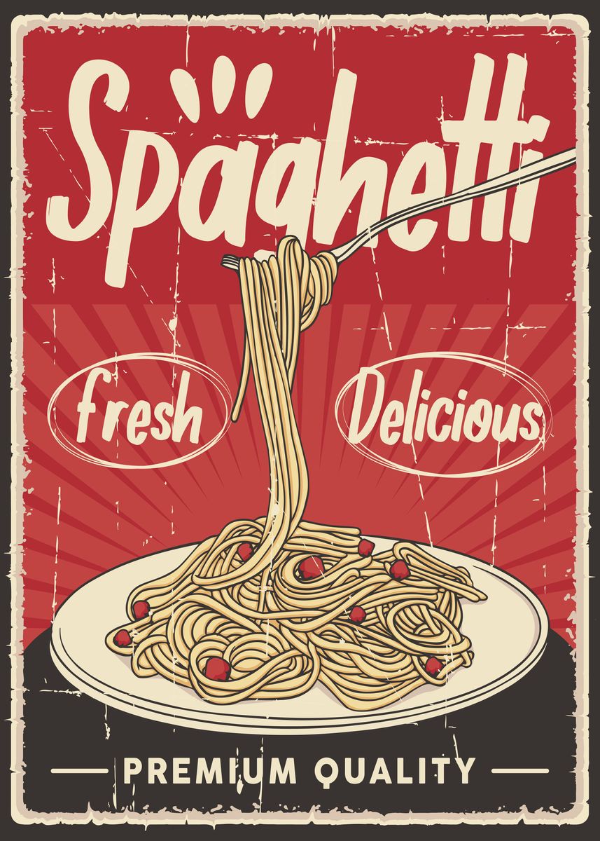 'Pasta Spaghetti' Poster, picture, metal print, paint by Naso | Displate