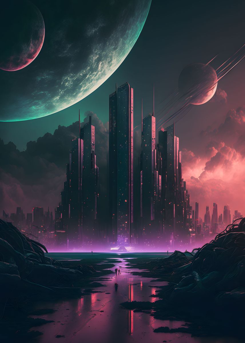 'Futuristic City Building' Poster, picture, metal print, paint by ...