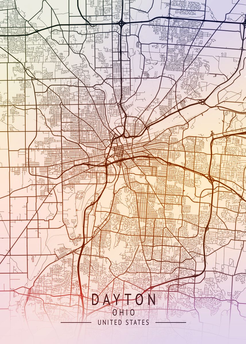 'Dayton Ohio USA City Map' Poster, picture, metal print, paint by Gigi ...