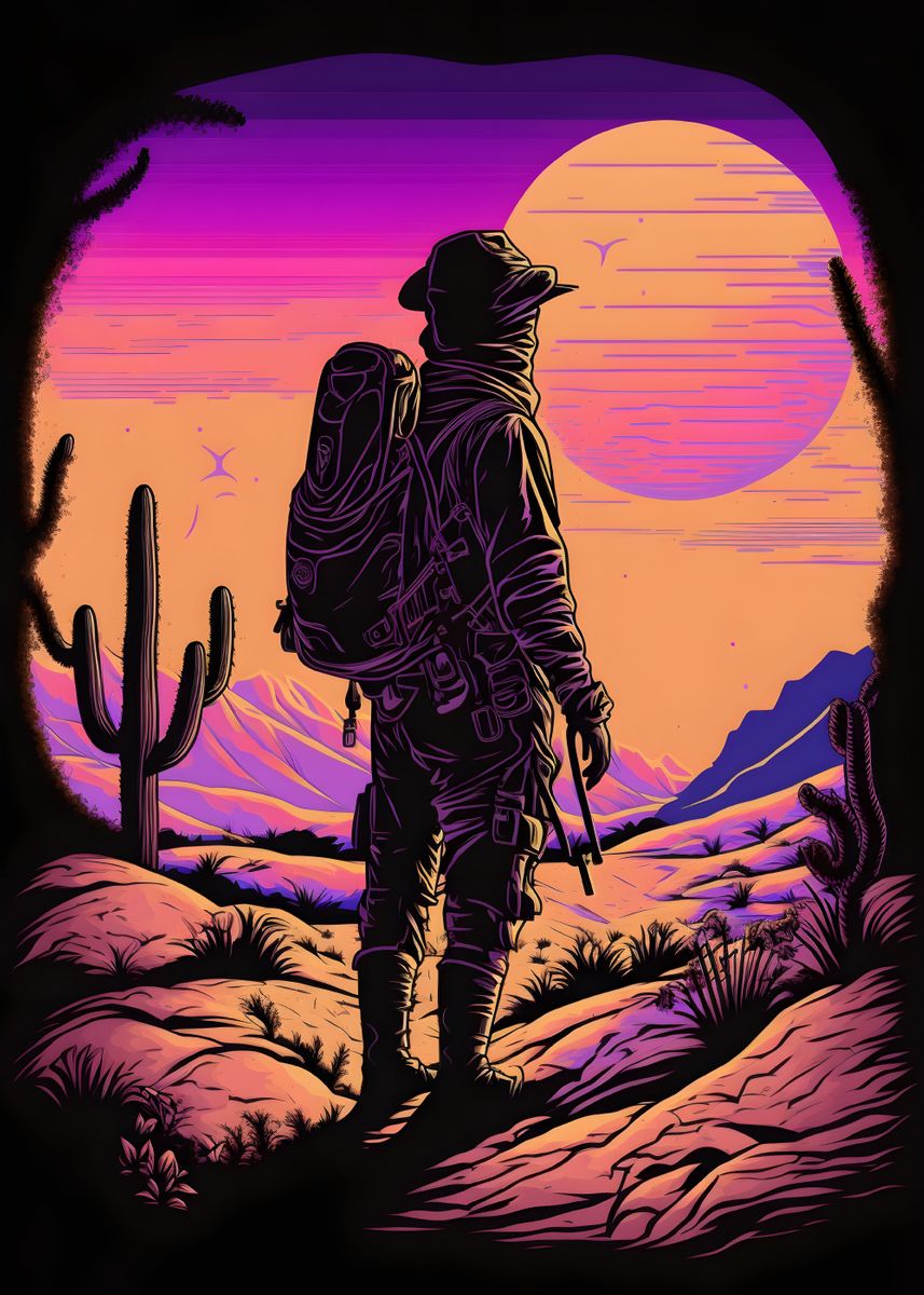'Adventurer in Desert' Poster, picture, metal print, paint by Maël ...