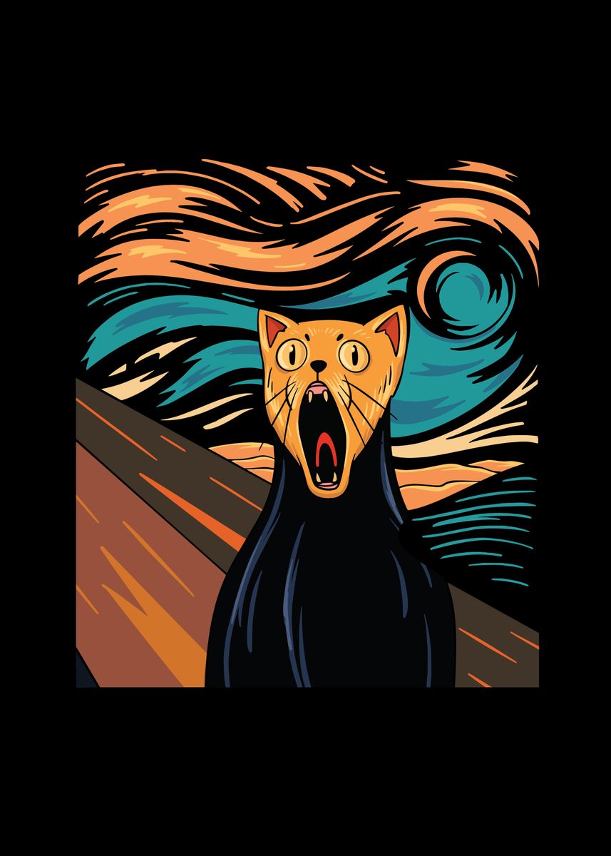 'Cat Munch Painting Scream' Poster, picture, metal print, paint by ...