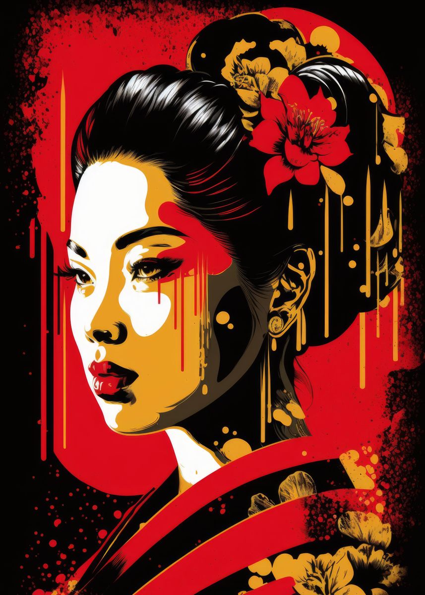 'Pop Geisha' Poster, picture, metal print, paint by BnWDesigner | Displate