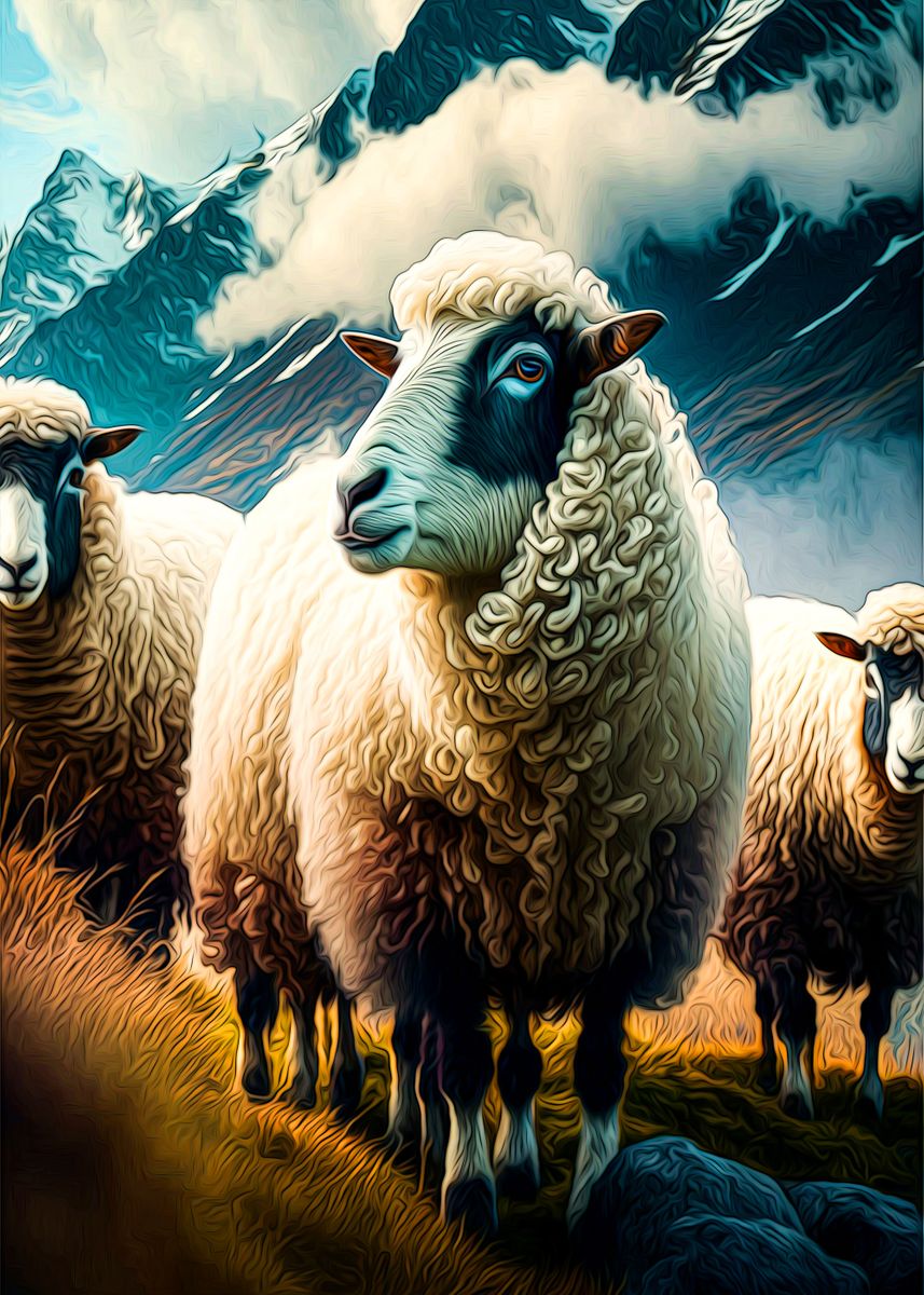 'Sheep' Poster, picture, metal print, paint by Tiker Arts | Displate