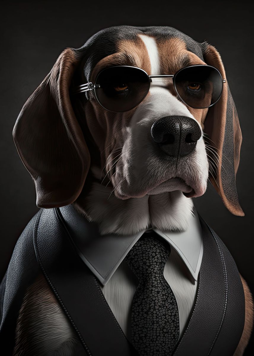 'Beagle Mafia Boss' Poster, picture, metal print, paint by PetPrints | Displate