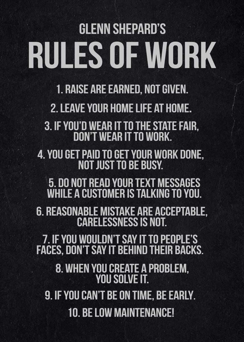 'rules of work' Poster, picture, metal print, paint by Motivation ...