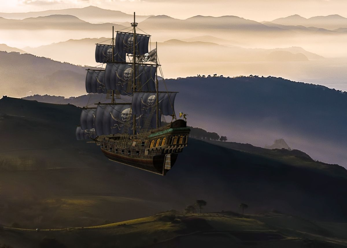 'Fantasy sailboat and hills' Poster by insideportugal | Displate