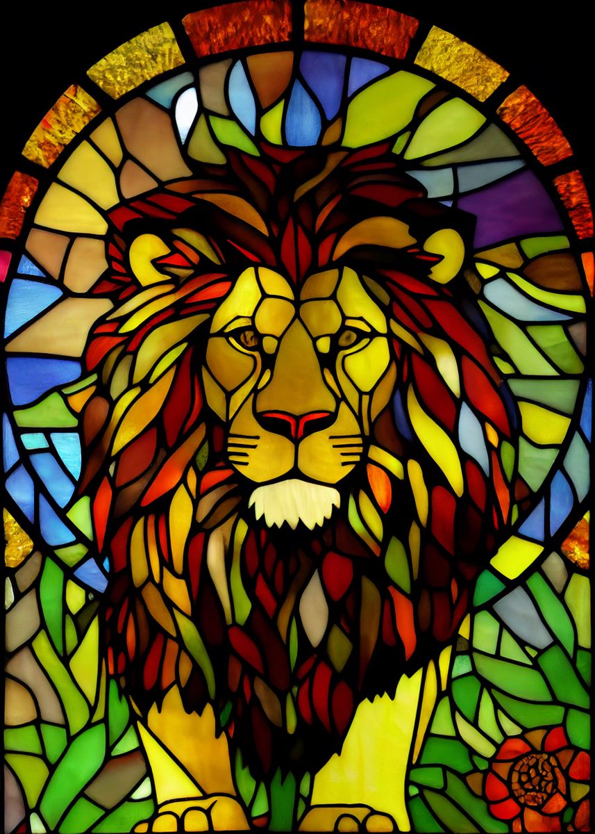 'Lion 2 Stained Glass Style' Poster, picture, metal print, paint by ...
