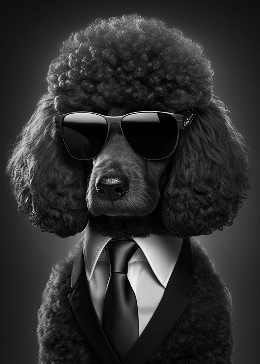 'Black Poodle Mafia Boss' Poster, picture, metal print, paint by PetPrints | Displate