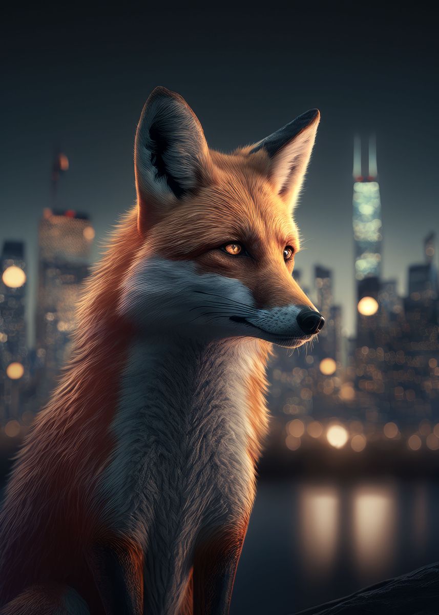 'Urban Fox in The Big City' Poster, picture, metal print, paint by ...