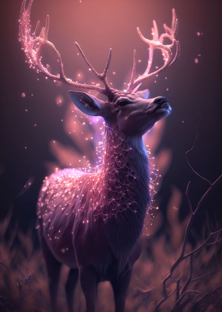 'Pink Fantasy Deer Glow ' Poster, picture, metal print, paint by Zenz ...