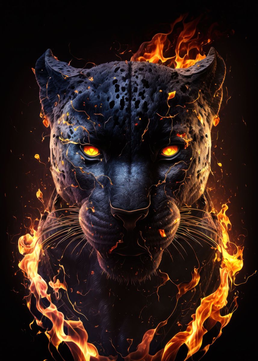 'Fiery Flames Black Panther' Poster, picture, metal print, paint by ...