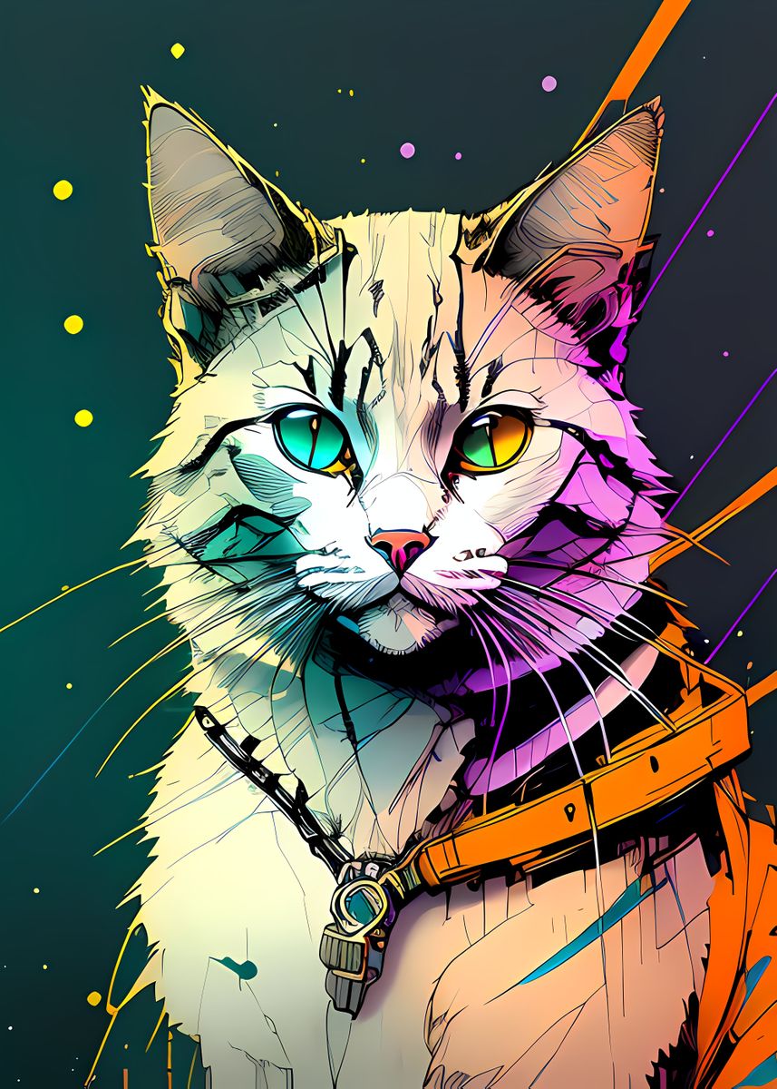 'Cyber Cut Cat Artwork ' Poster, picture, metal print, paint by Rizky ...