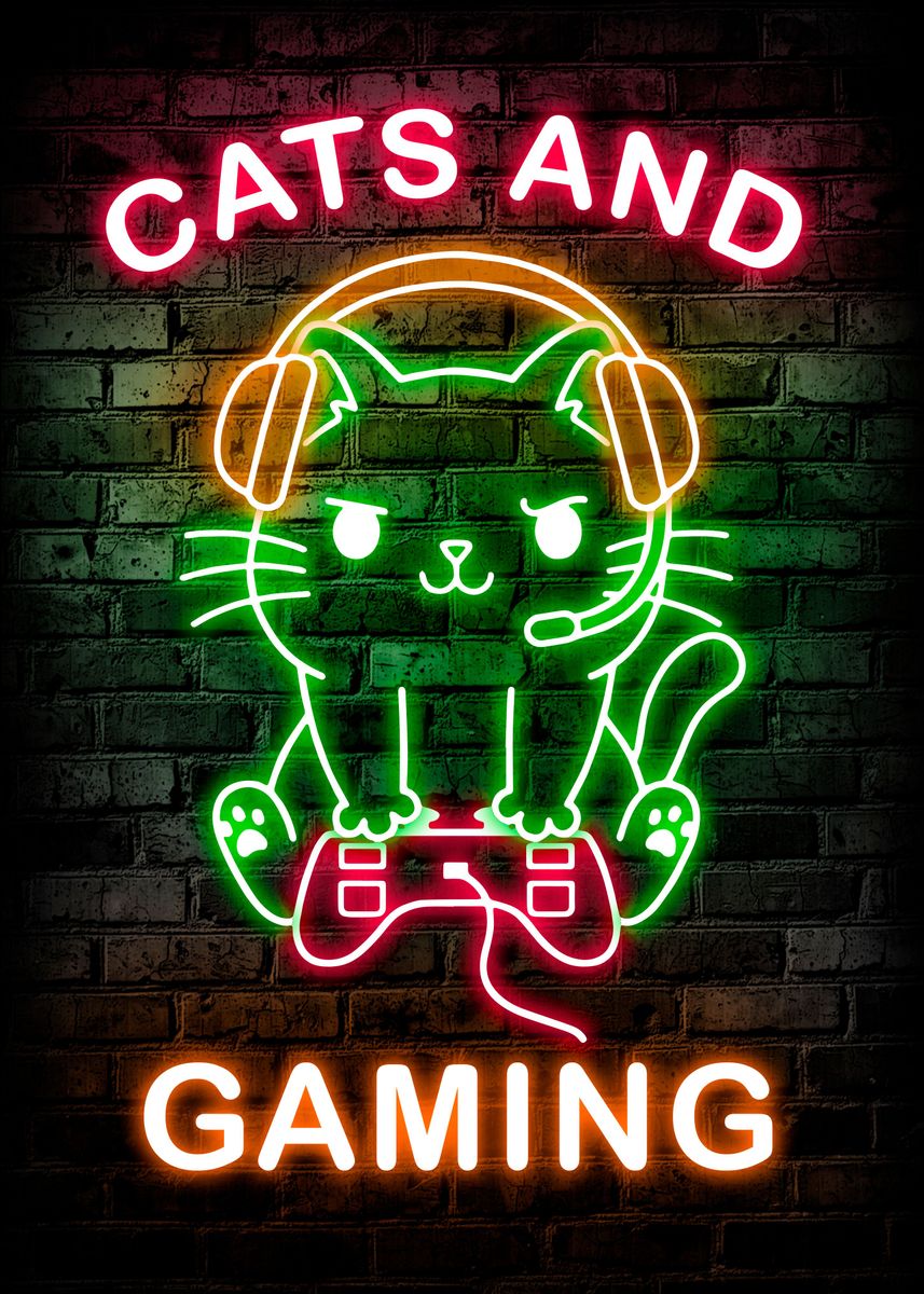 'Cats and Gaming ' Poster, picture, metal print, paint by Metal Posters ...