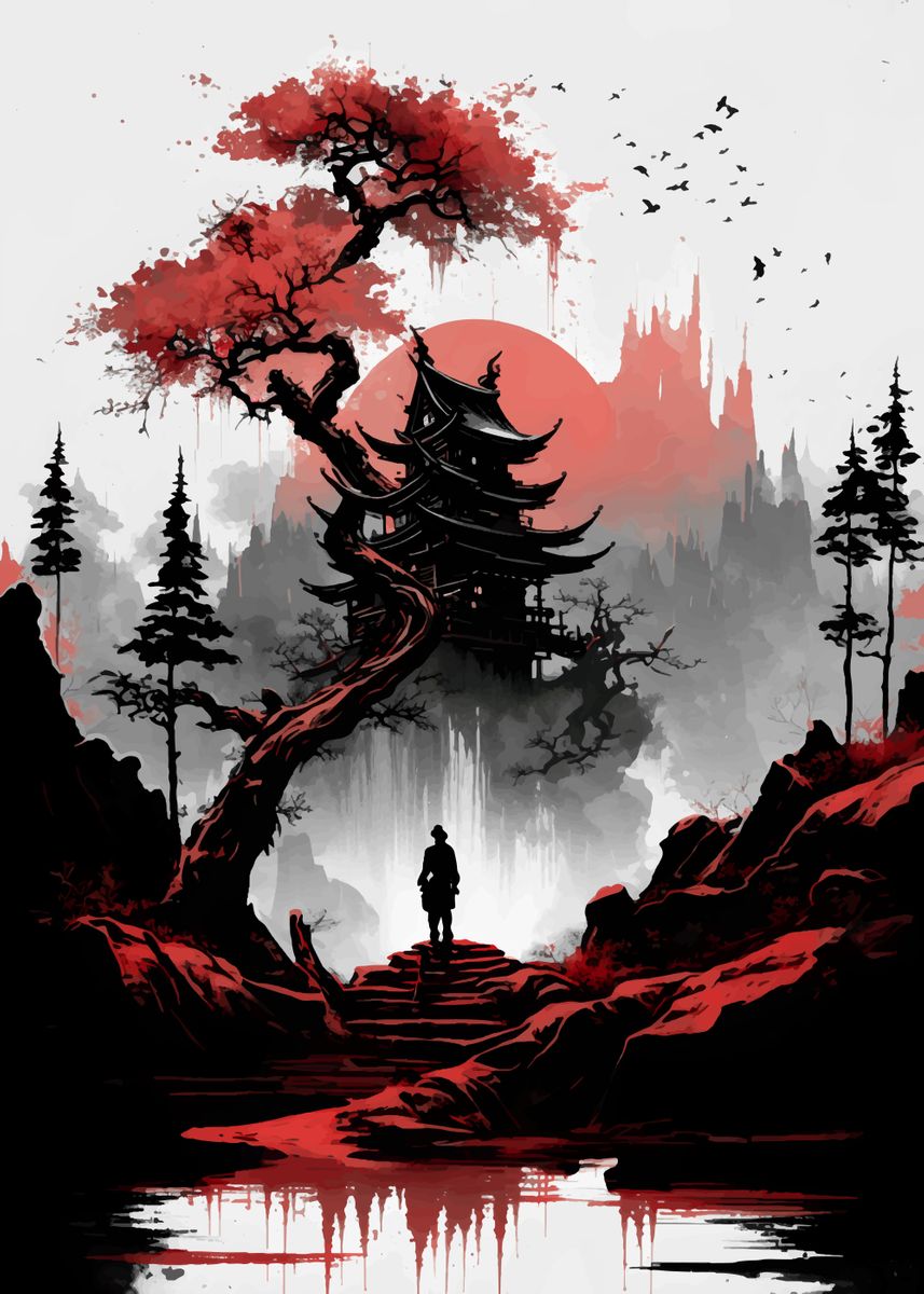 'Red Japan' Poster, picture, metal print, paint by Faissal Thomas ...