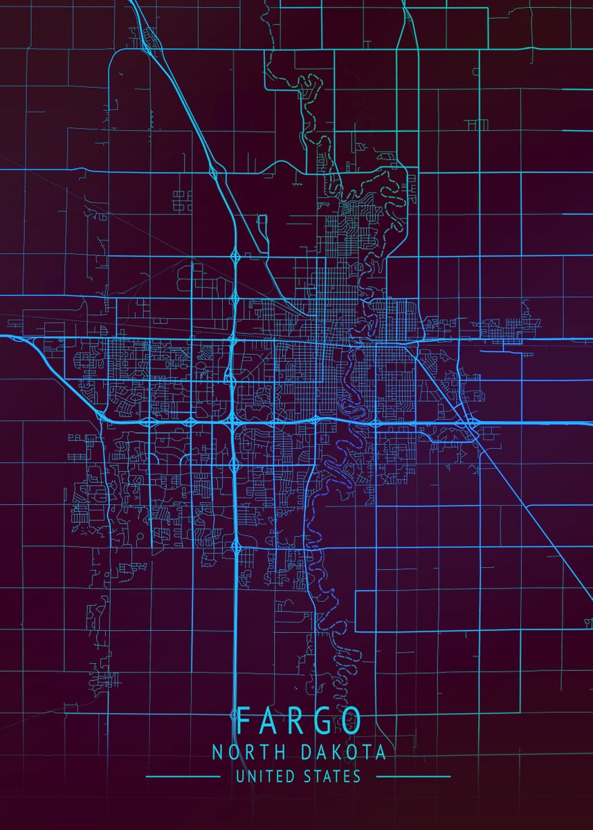 'Fargo USA City Map' Poster, picture, metal print, paint by Gigi Bgm ...