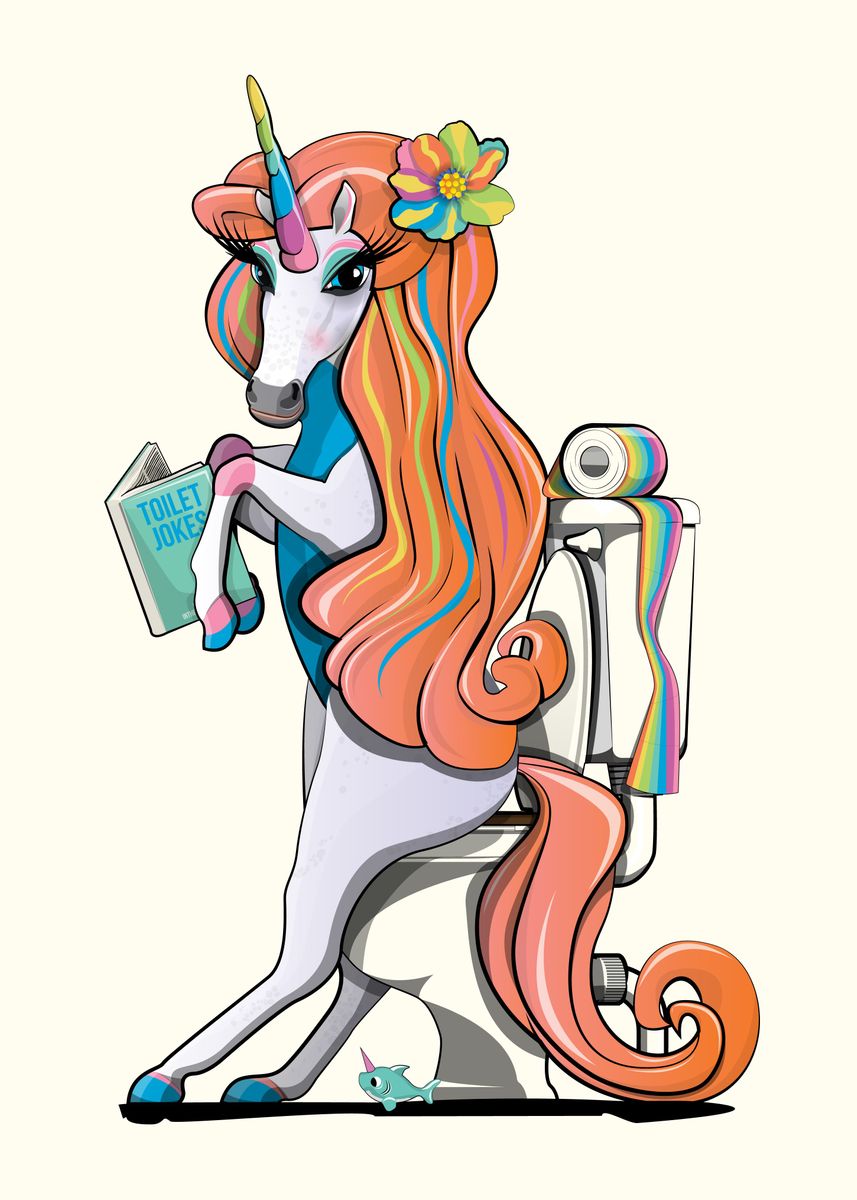 'Unicorn on the Toilet' Poster, picture, metal print, paint by ...