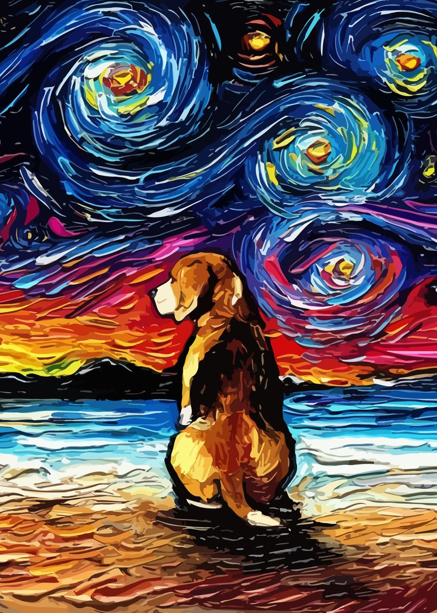 'Dog Starry Night Beagle' Poster, picture, metal print, paint by Wall ...