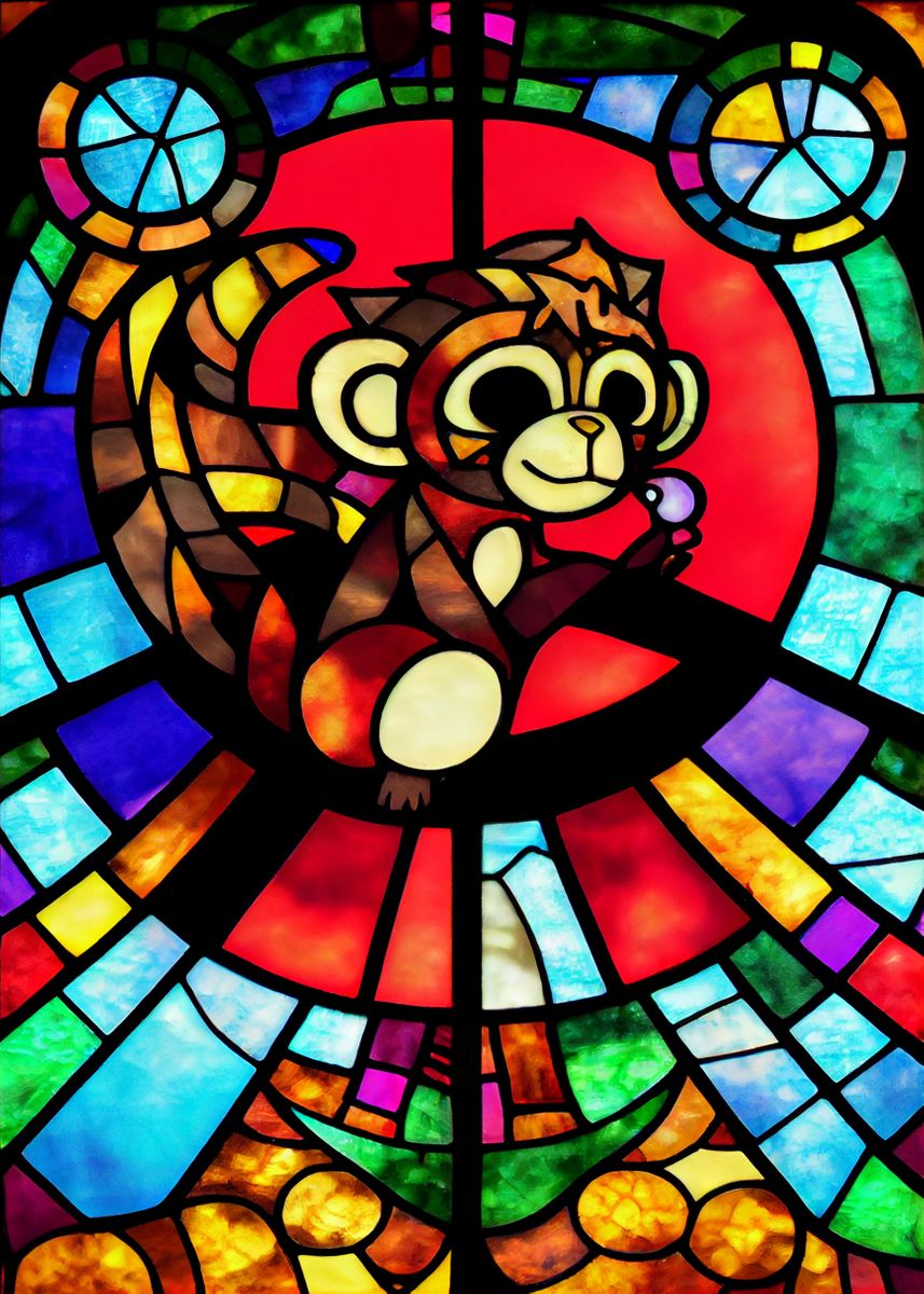 'Monkey Stained Glass Style' Poster, picture, metal print, paint by ...