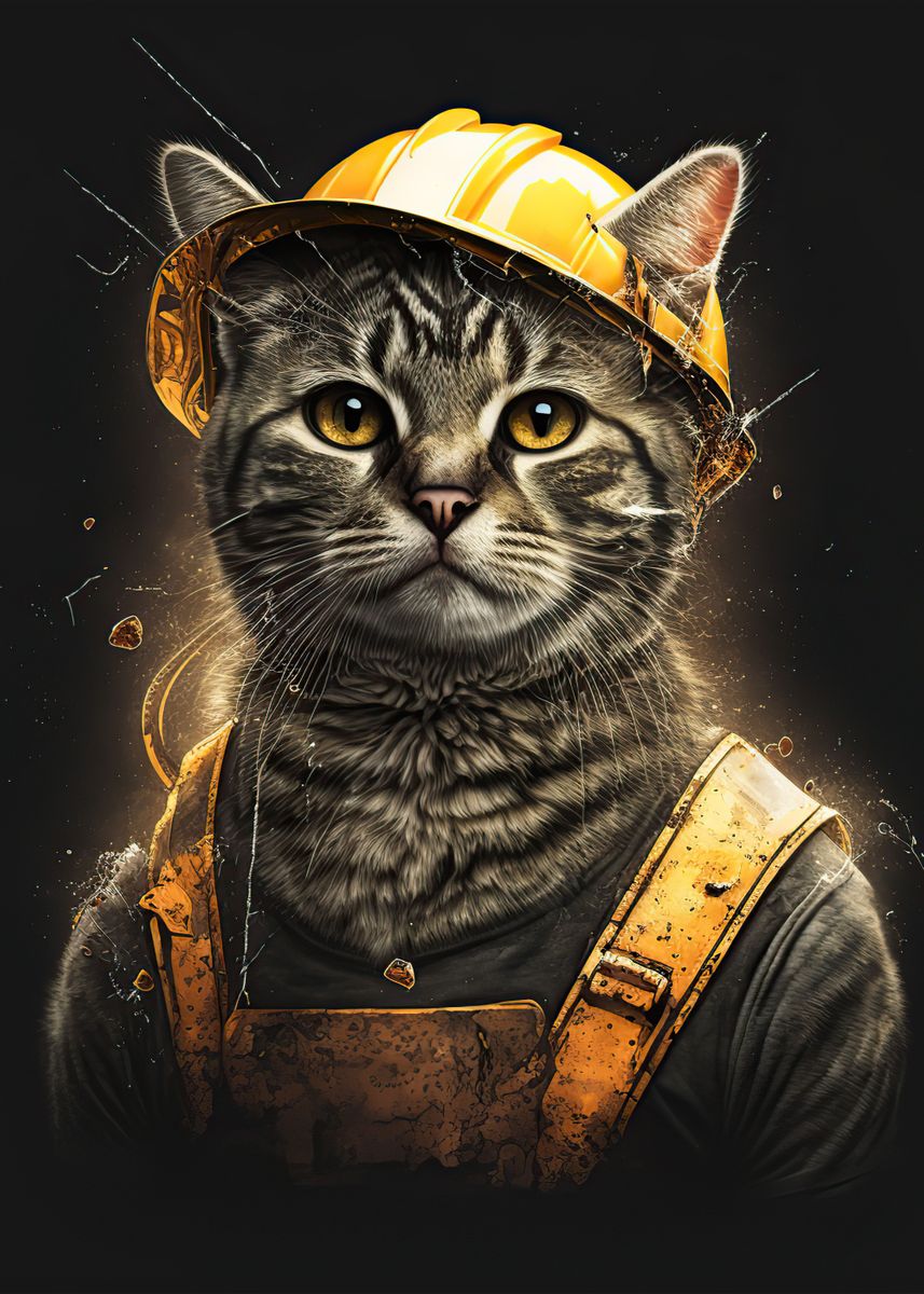 'Cat fireman' Poster, picture, metal print, paint by Yannis Denton ...