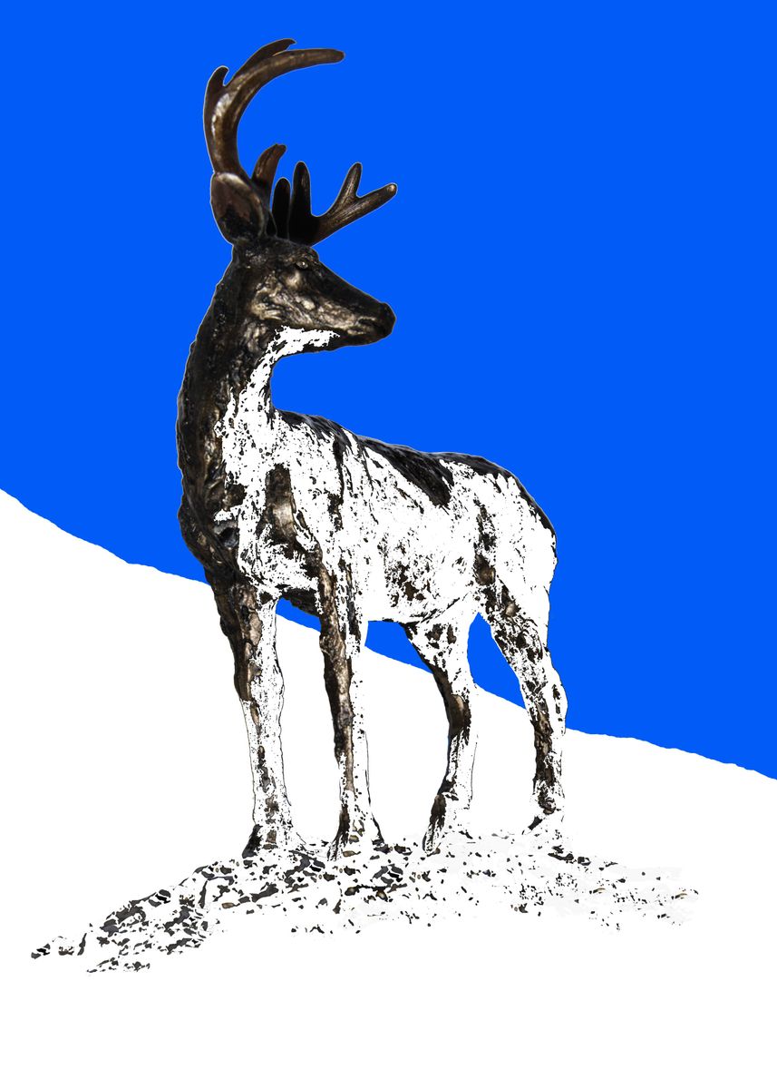 'Stag in Winter Snow' Poster, picture, metal print, paint by ...