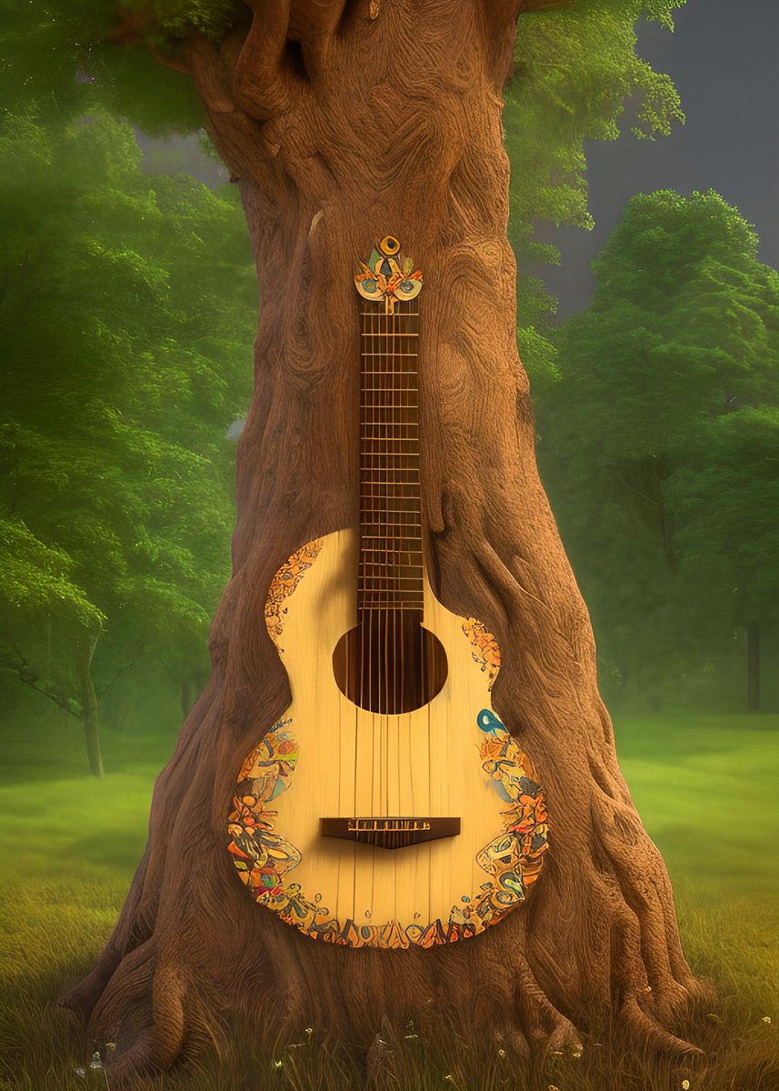 'Guitar at the Tree Music' Poster by Max Ronn | Displate