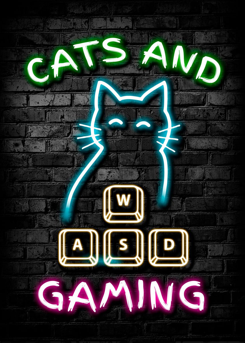'Cats and Gaming poster ' Poster, picture, metal print, paint by Metal ...
