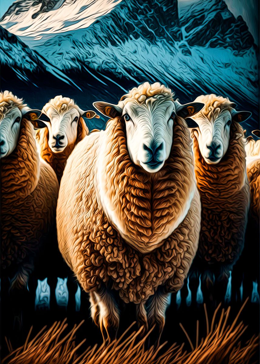 'Sheep' Poster, picture, metal print, paint by Tiker Arts | Displate