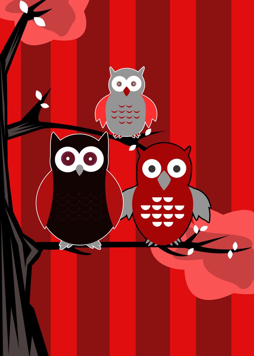 'Red Owls' Poster, picture, metal print, paint by Adamzworld | Displate