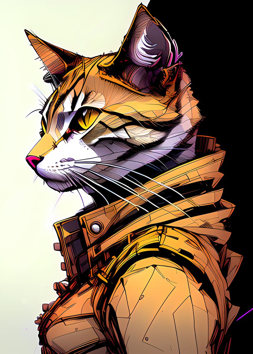 'Good Cyber Cat Artwork' Poster, picture, metal print, paint by Rizky ...