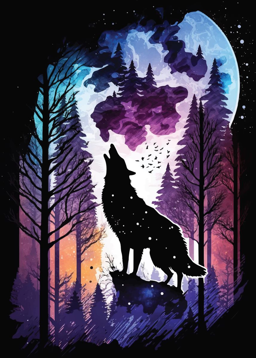 'Moonlit Howl' Poster, picture, metal print, paint by Anxhela Sufa ...