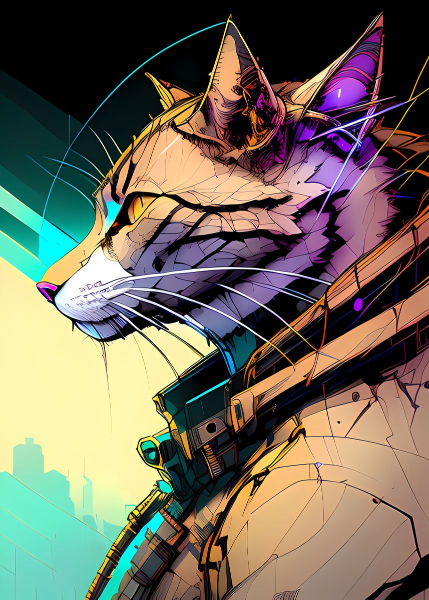 'Cyber Cat Side Artwork' Poster, picture, metal print, paint by Rizky ...