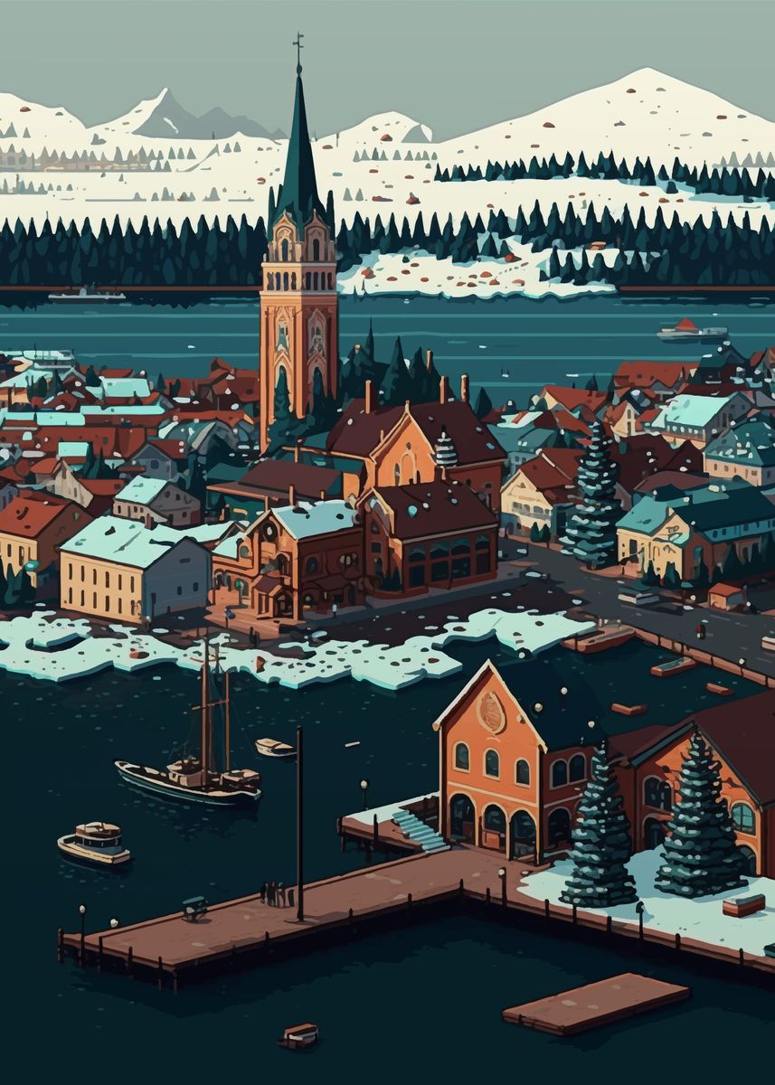 'Stersund Pixel art' Poster, picture, metal print, paint by M Art | Displate