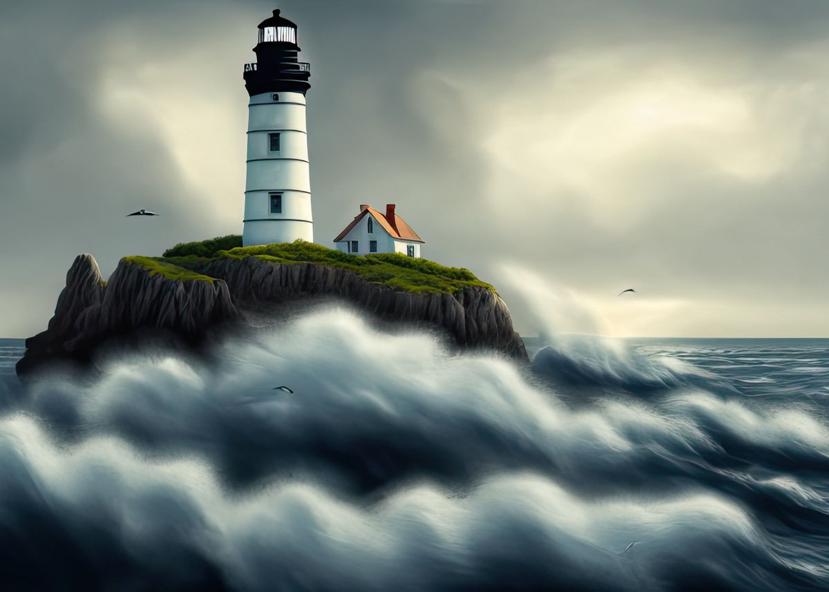 'Sea scene with lighthouse' Poster by Pietro | Displate