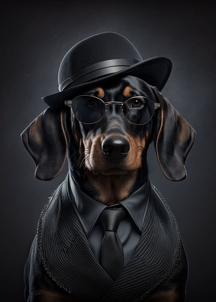 'Dachshund Mafia Boss ' Poster, picture, metal print, paint by PetPrints | Displate