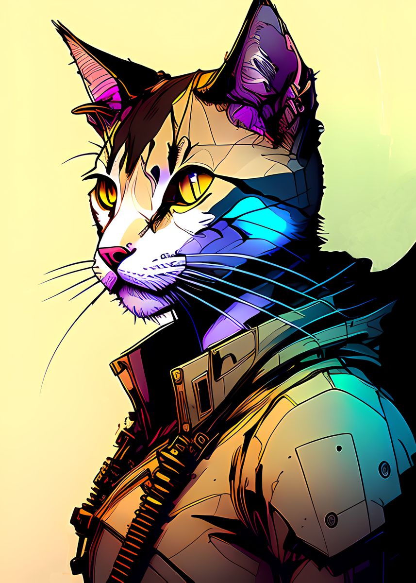 'Cyber Cat Illustrations' Poster, picture, metal print, paint by Rizky Irawan | Displate