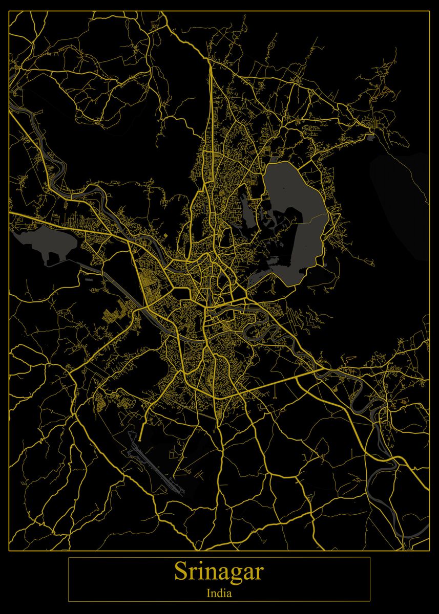 'Srinagar India Gold Map' Poster, picture, metal print, paint by Zake ...