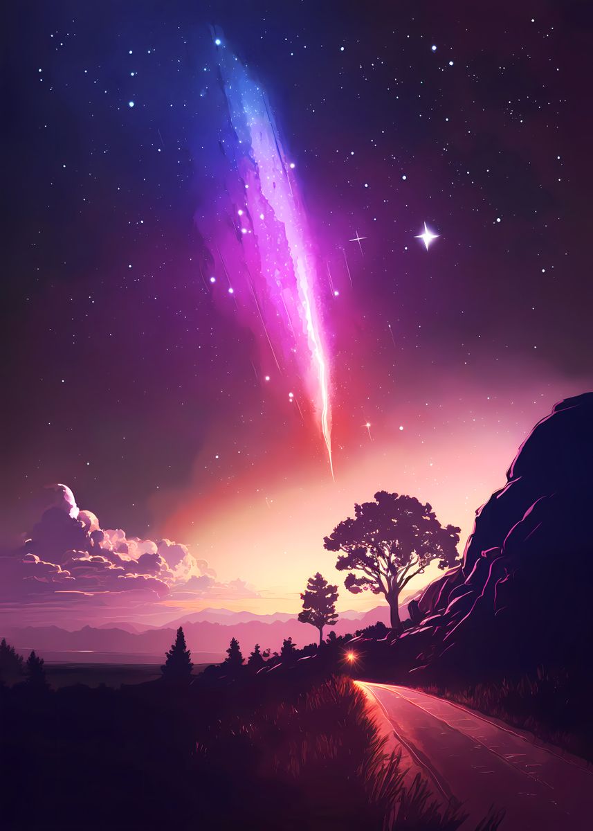 'Galaxy Train Landscape' Poster, picture, metal print, paint by Luong ...