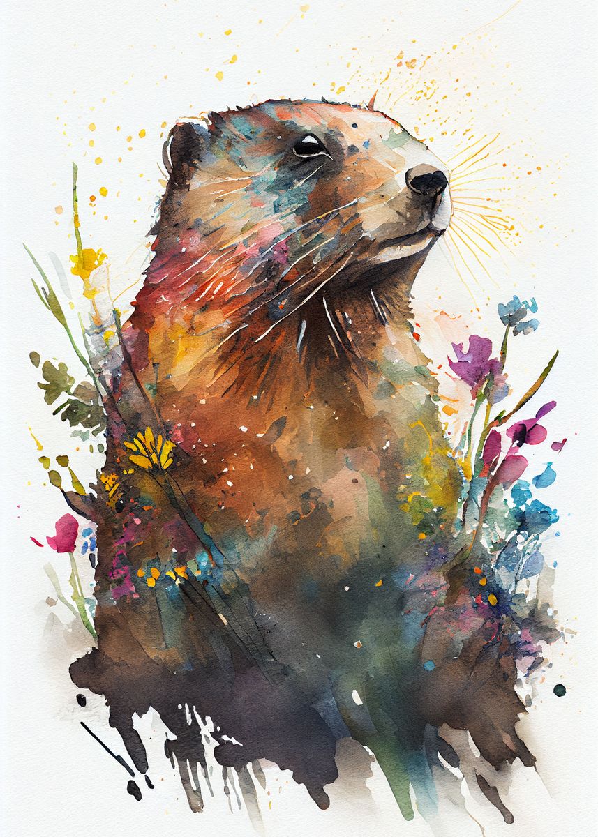 'Groundhog Marmot Watercolo' Poster, picture, metal print, paint by ...