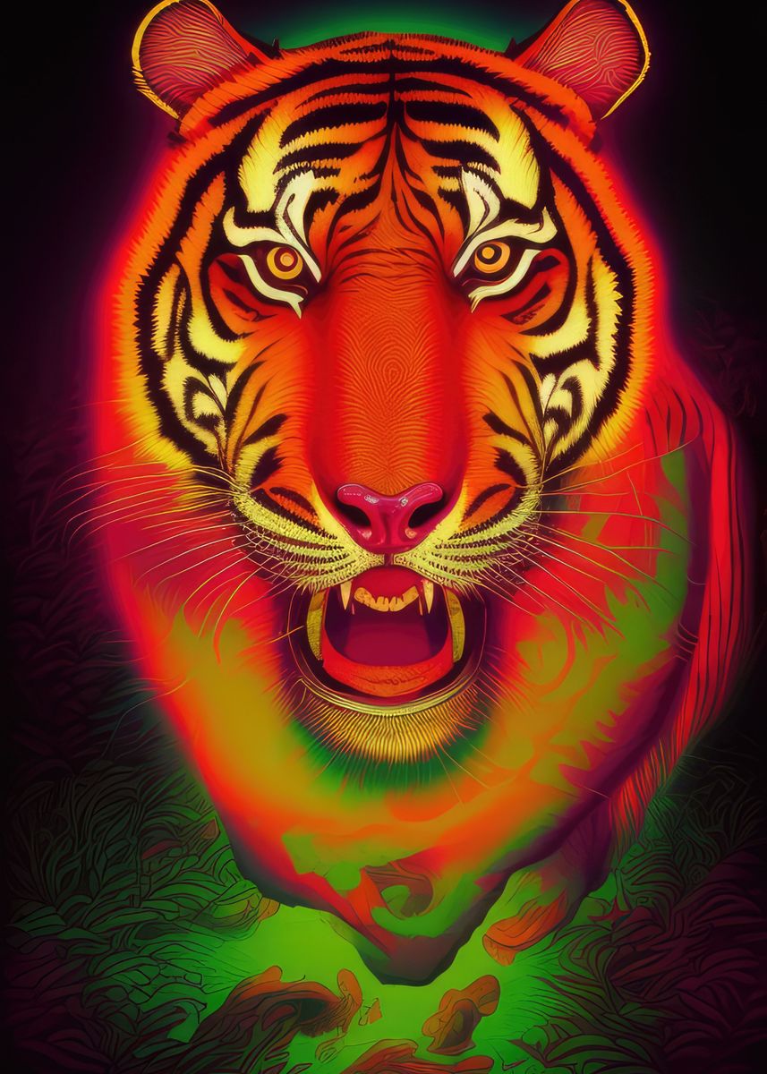 'Psychedelic tiger' Poster, picture, metal print, paint by Pietro ...