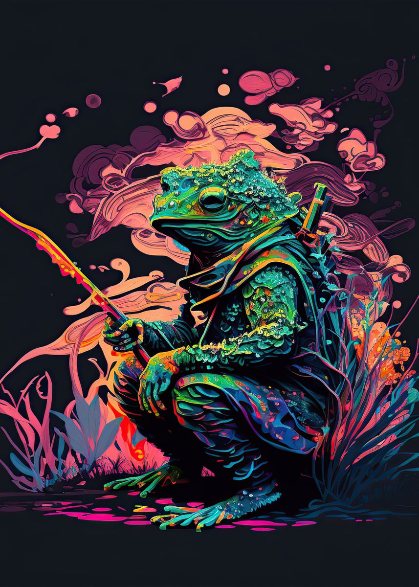 'Frog samurai ' Poster, picture, metal print, paint by Angelina ...