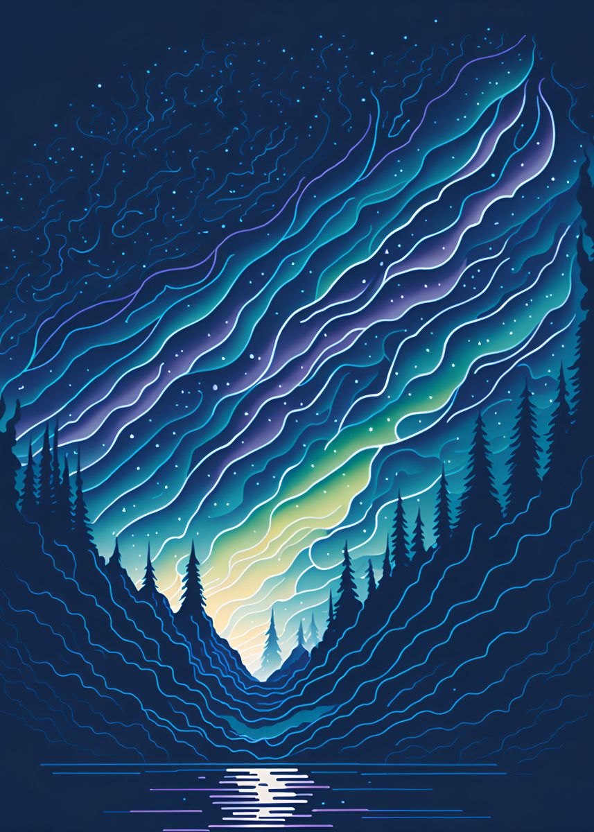 'Northern light landscape' Poster, picture, metal print, paint by Iurii ...