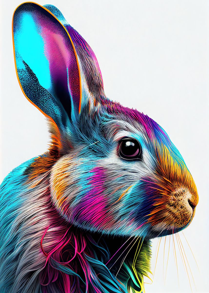 'Colorful Rabbit Animals' Poster, picture, metal print, paint by ...