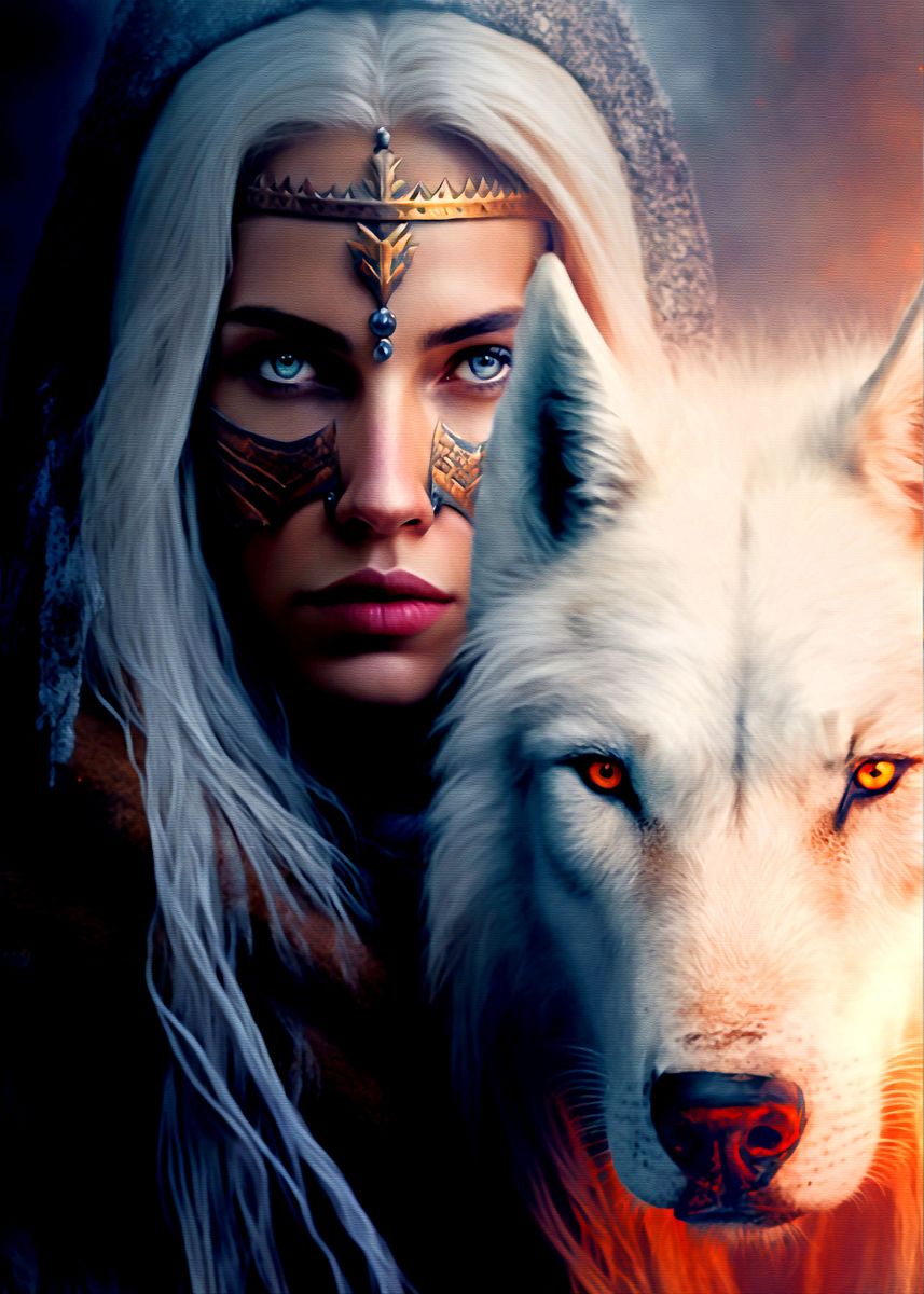 'Woman and Wolf' Poster, picture, metal print, paint by culinal dual ...