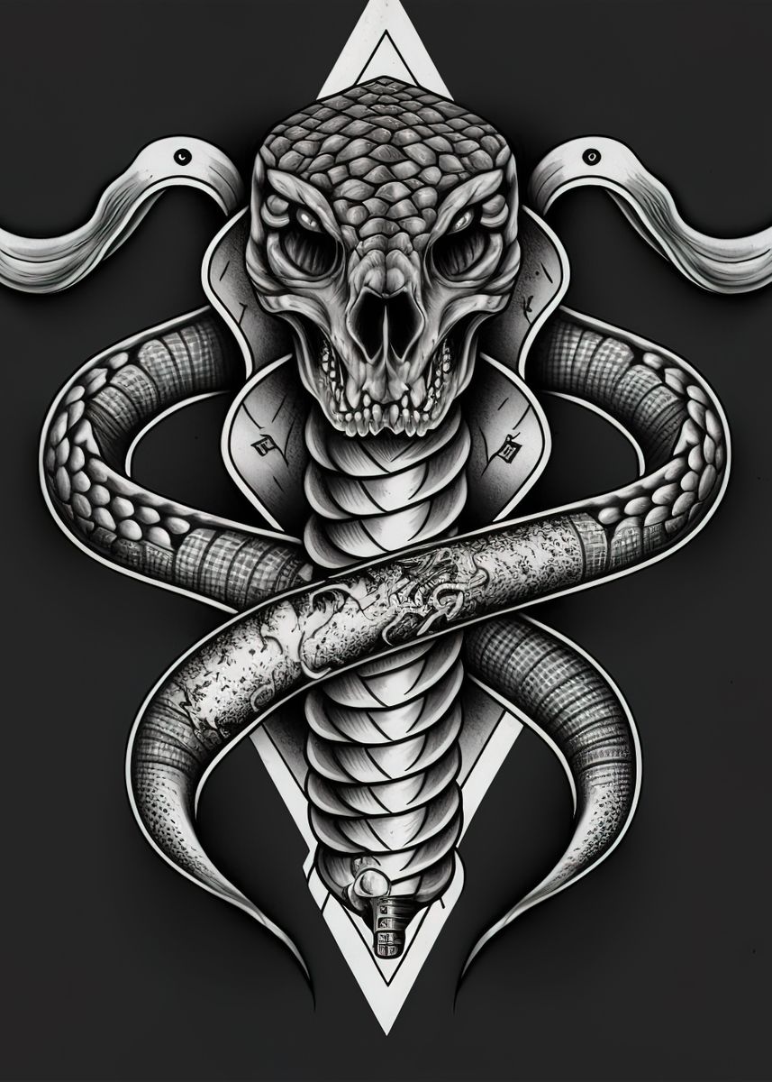 'Snake with sword and skull' Poster, picture, metal print, paint by ...