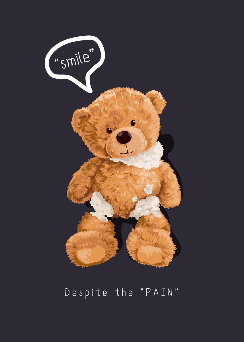 'broken bear doll' Poster, picture, metal print, paint by ...