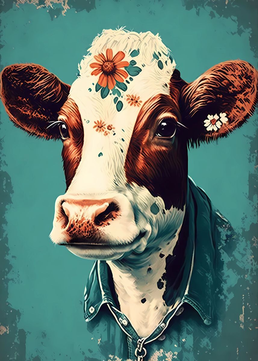 'Vintage Cow' Poster, picture, metal print, paint by Francisco Creative ...
