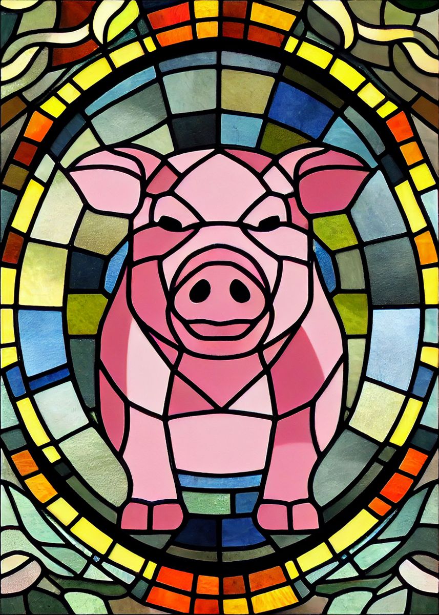 'Pig Stained Glass Style' Poster, picture, metal print, paint by ...